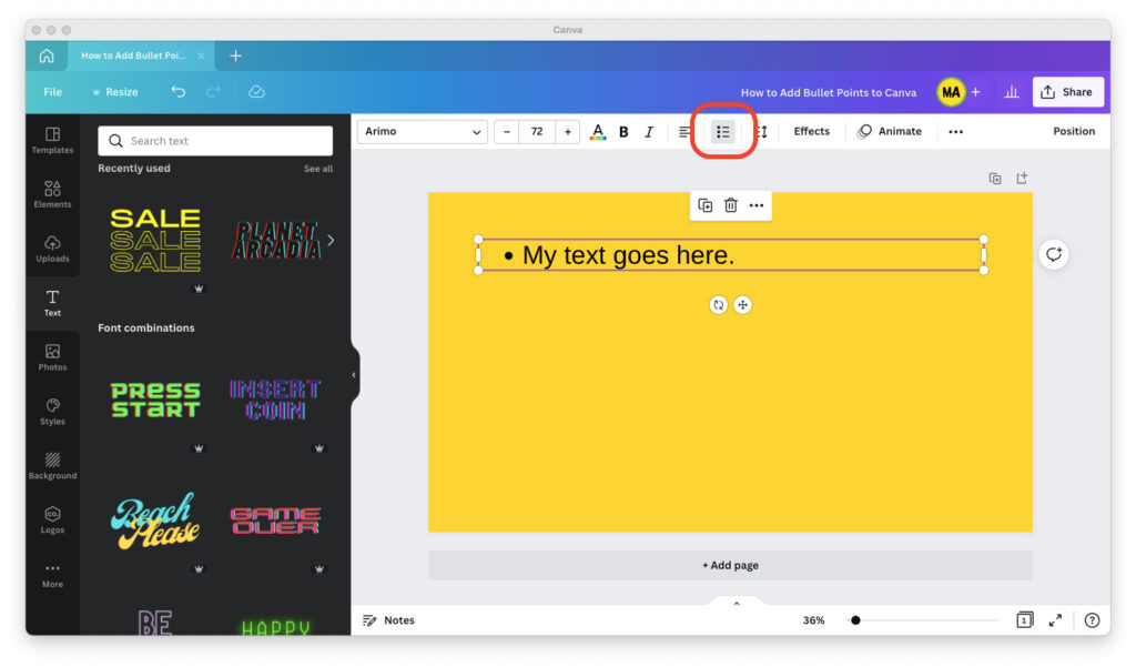 How To Add Bullet Points In Canva Maker s Aid